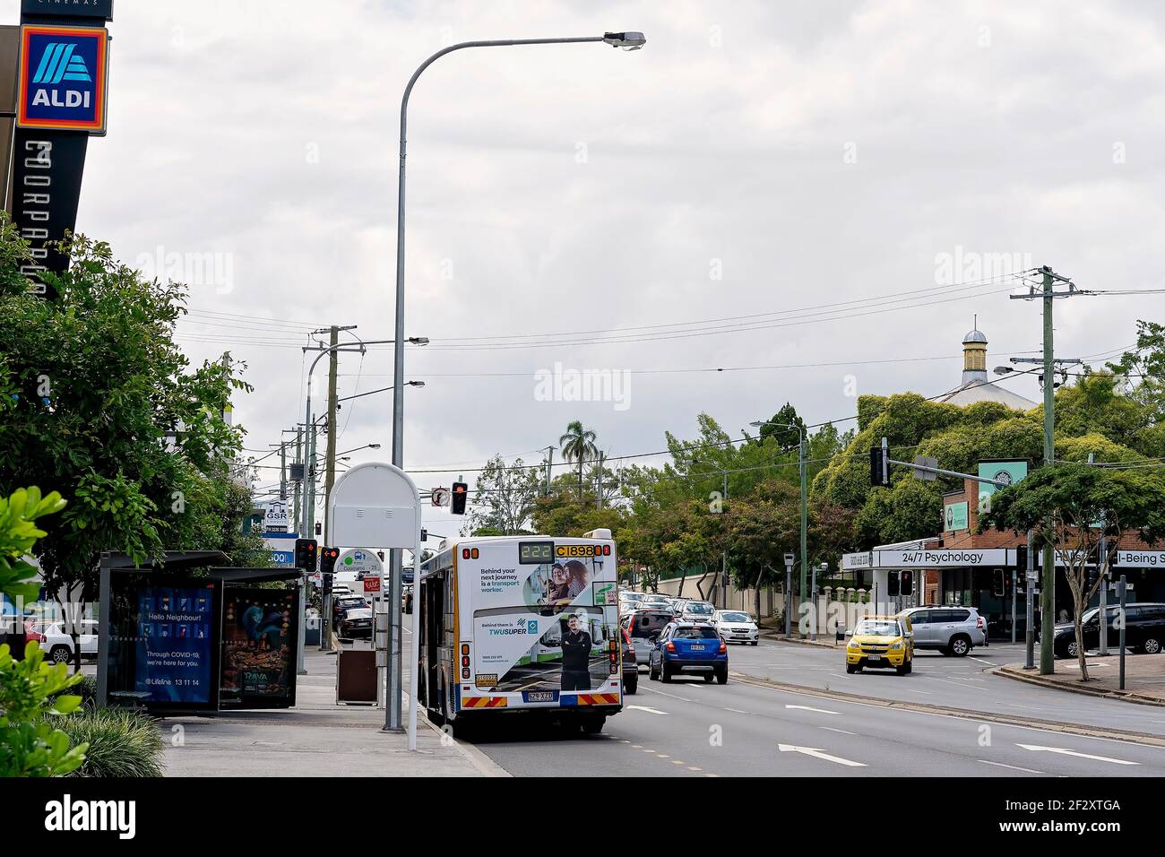 Brisbane, Queensland, Australia - March 2021: Buses are a popular form ...
