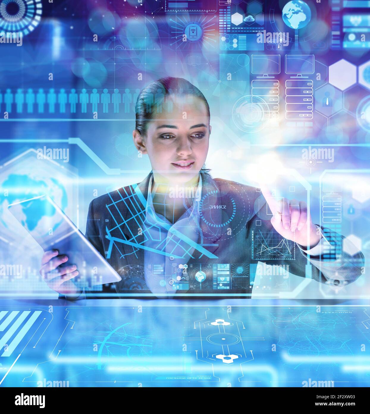 The woman analyst working with big data Stock Photo - Alamy