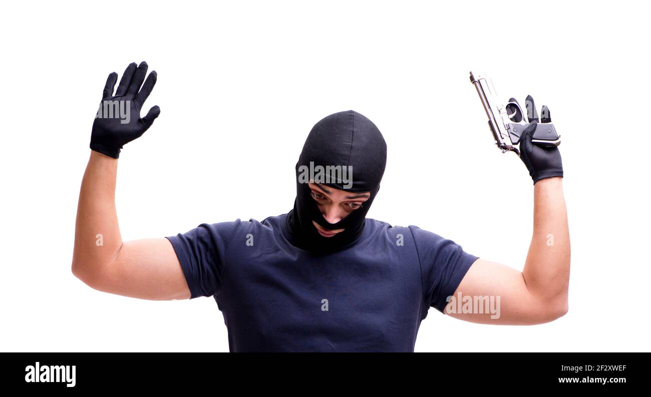 The robber wearing balaclava isolated on white Stock Photo - Alamy