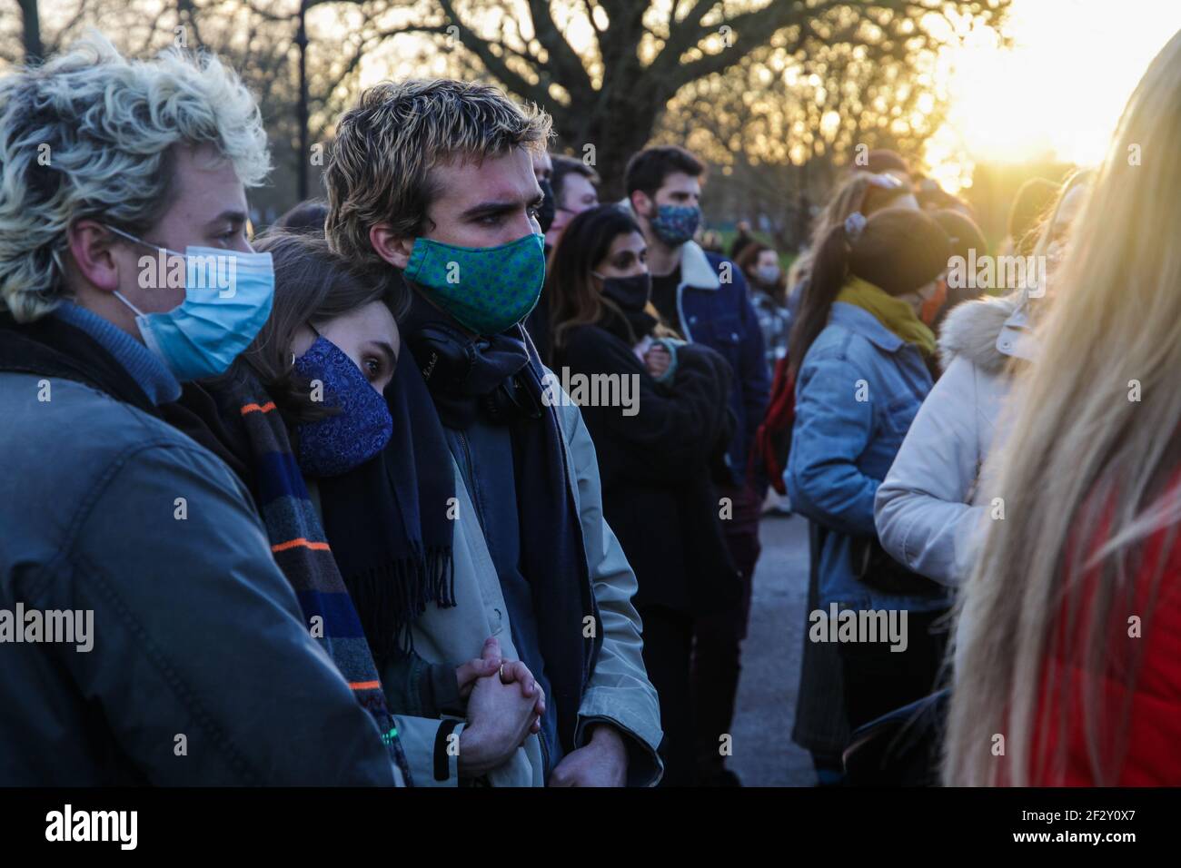 London, UK, 13th March 2021. A vigil in memory of Sarah Everard and ...
