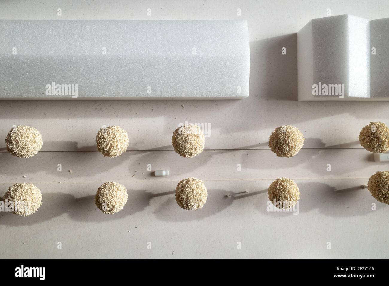 Top view of white architectural models. Architect's design thinking ...