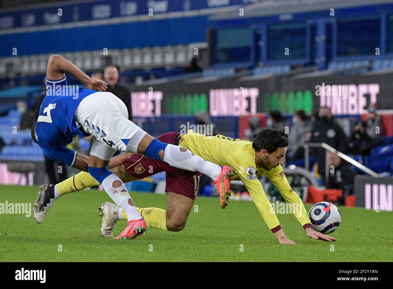 Liverpool, UK. 13th Mar, 2021. Mason Holgate #4 of Everton and Dwight ...