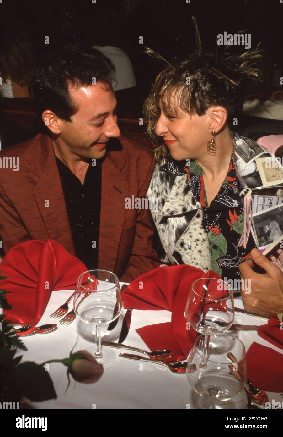 Pee Wee Herman Paul Reubens and Allee Willis at a pre-Grammy party at ...