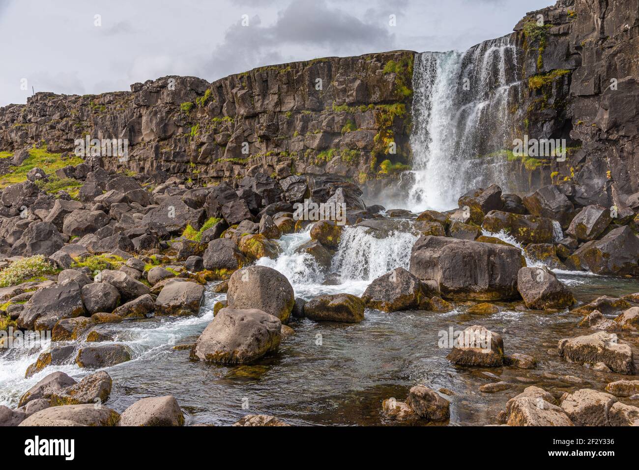 Oxararfoss waterfall at Thingvellir national park in Iceland Stock ...