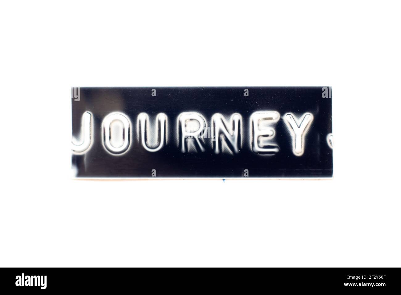 Embossed letter in word journey on black banner with white background ...