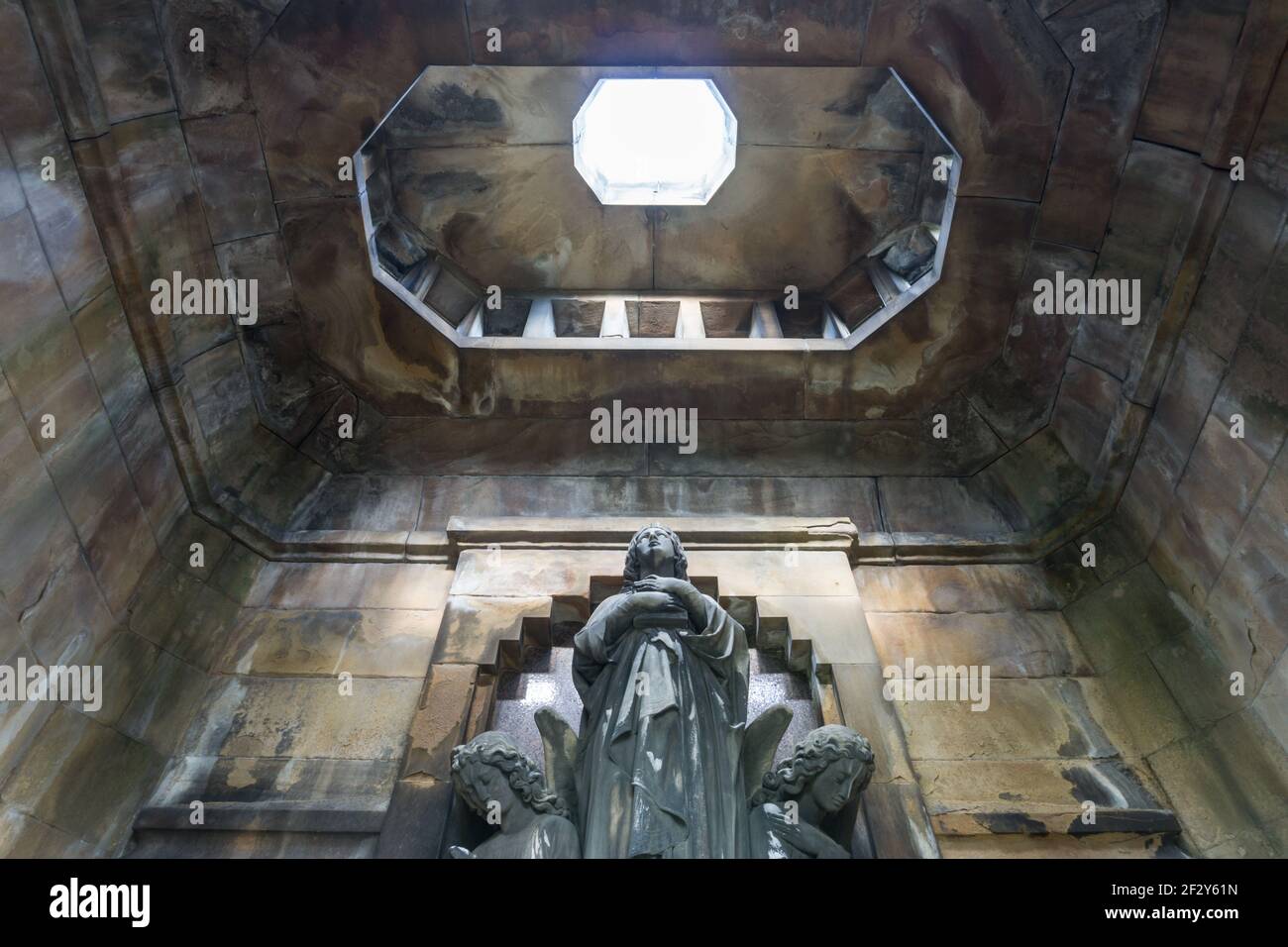 Interior detail of an ornate Victorian memorial tomb at the Necropolis ...
