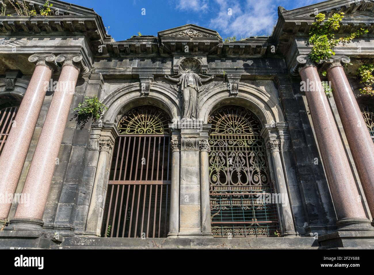 Exterior detail of an ornate Victorian memorial tomb at the Necropolis ...