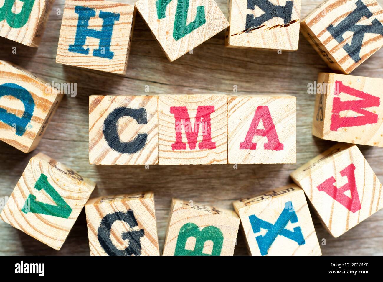 Alphabet letter block in word CMA (Abbreviation of Certified management ...