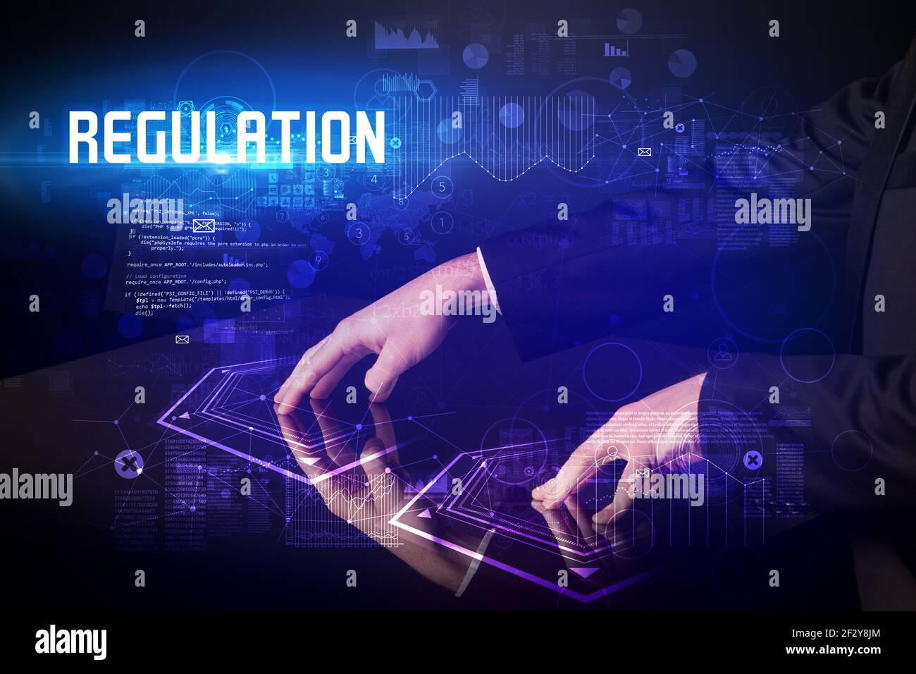 Hand touching digital table Stock Photo - Alamy