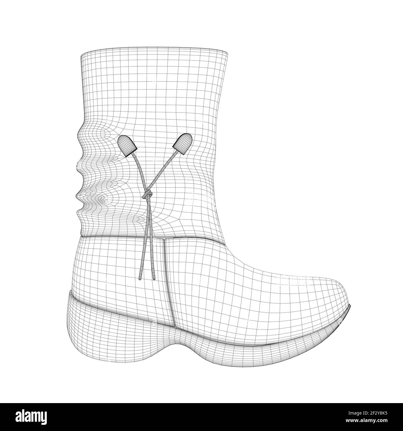 Wireframe of a polygonal female boot made of black lines, isolated on a ...