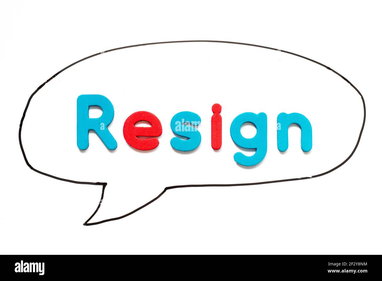 Alphabet letter with word resign in black line hand drawing as bubble ...