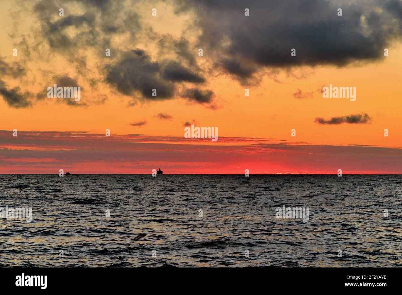 Chicago, Illinois, USA. Clouds help to provide a colorful start to the ...