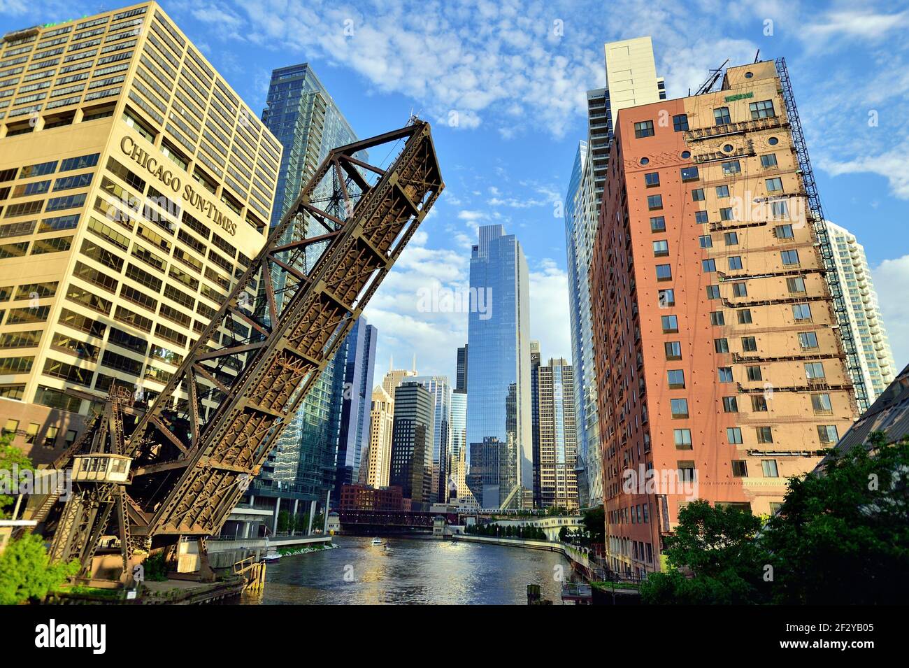 Chicago, Illinois, USA. A view of the North Branch of the Chicago River ...