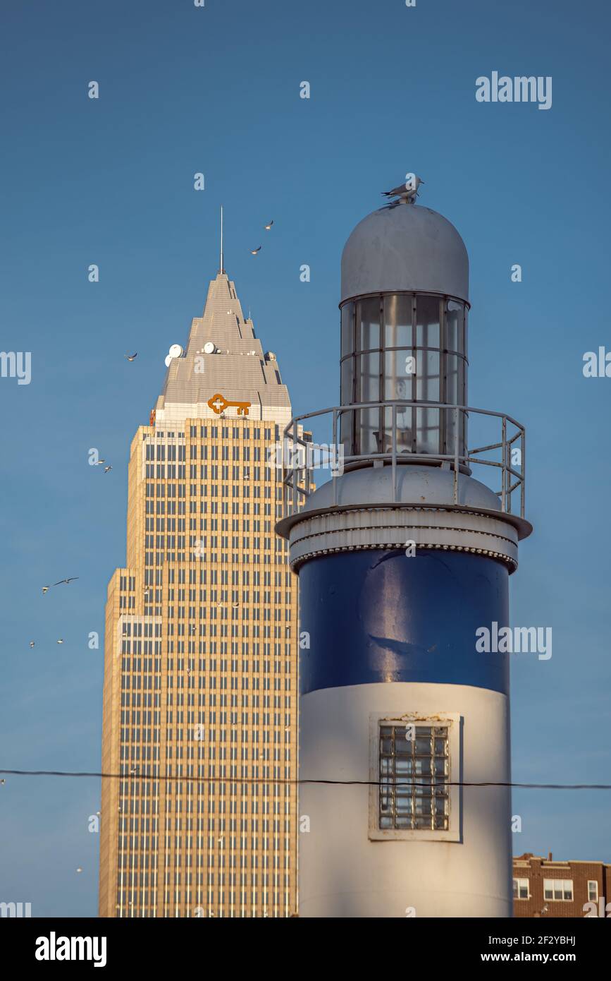Key Tower and a lighthouse in cleveland ohio Stock Photo - Alamy