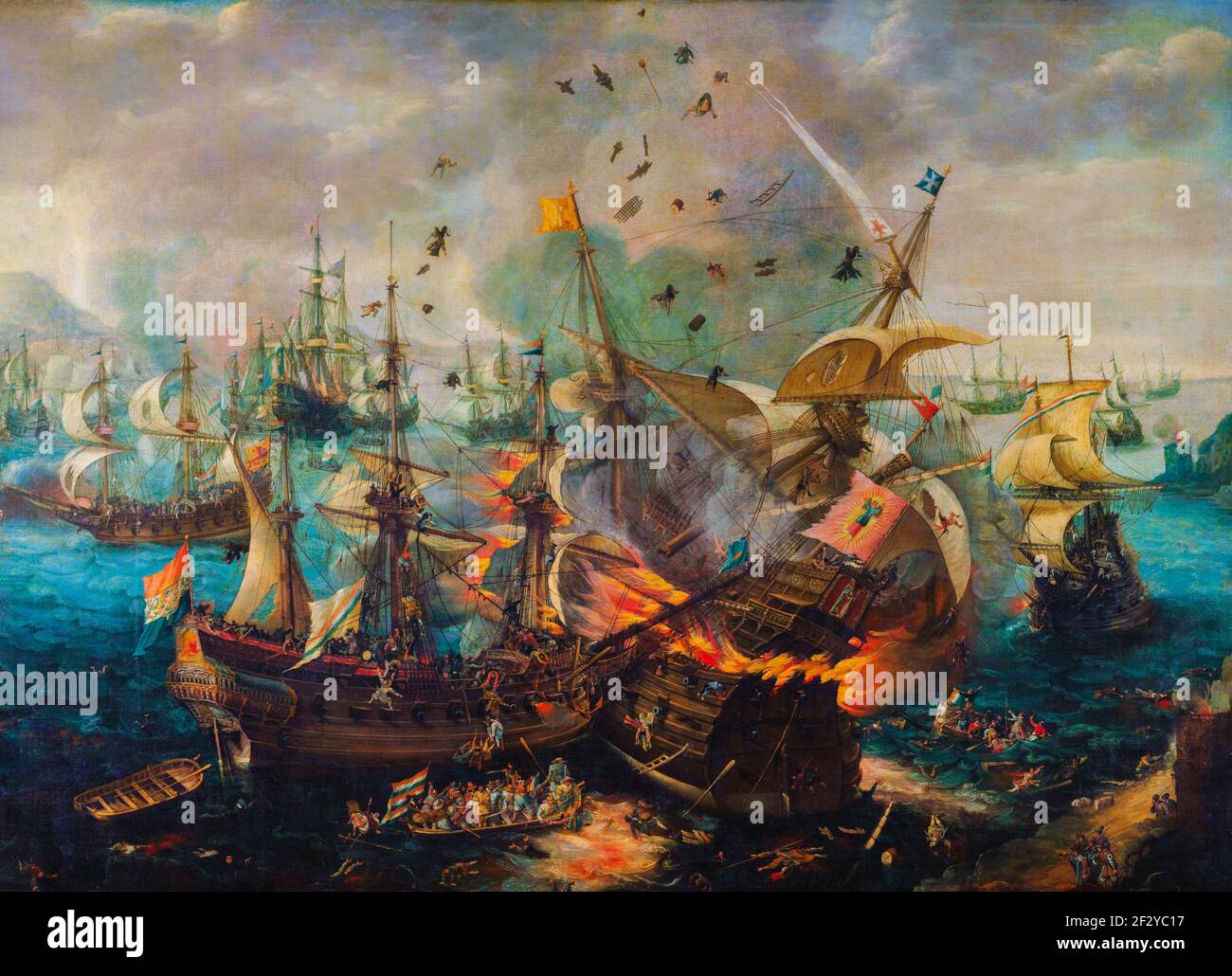 The detonation of the Spanish admiral ship during the naval battle near ...