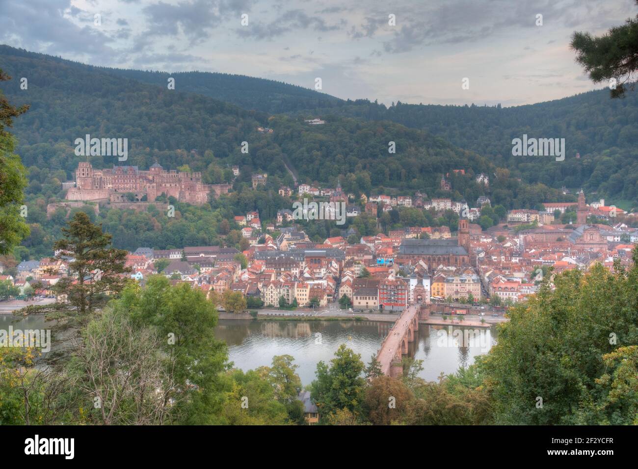 Panorama of Heidelberg behind Neckar river, Germany Stock Photo - Alamy