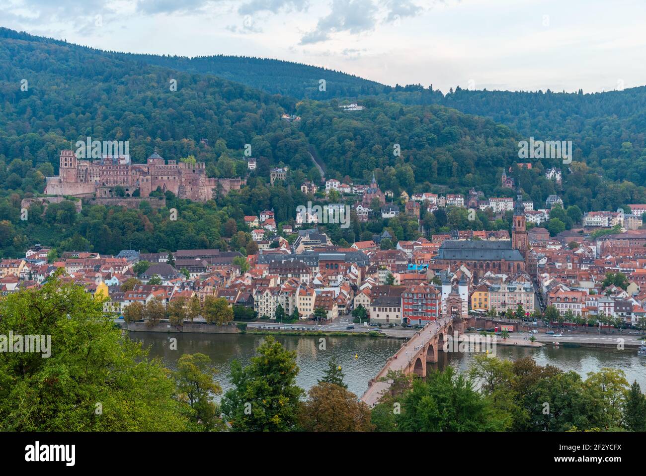 Panorama of Heidelberg behind Neckar river, Germany Stock Photo - Alamy
