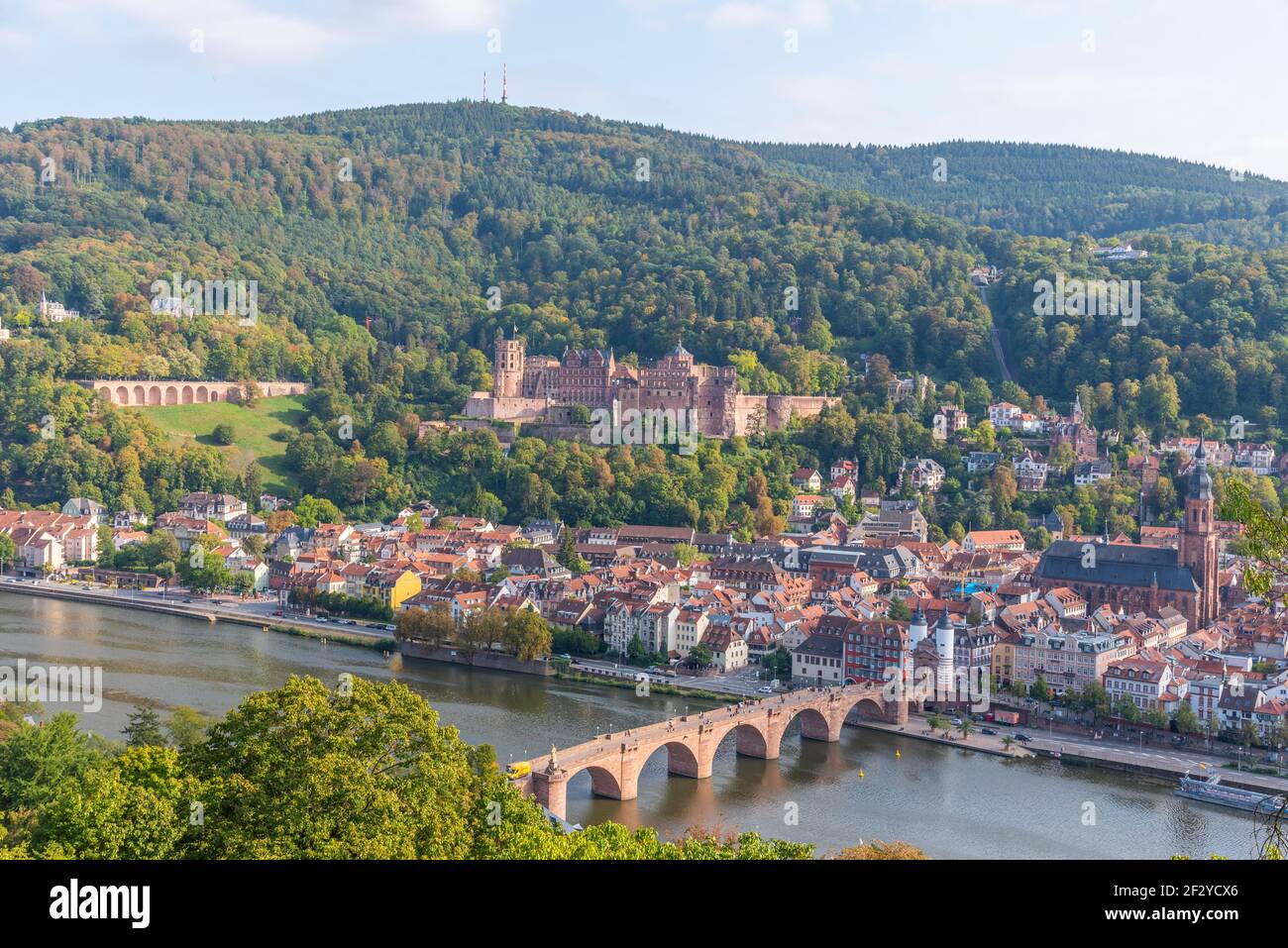 Panorama of Heidelberg behind Neckar river, Germany Stock Photo - Alamy