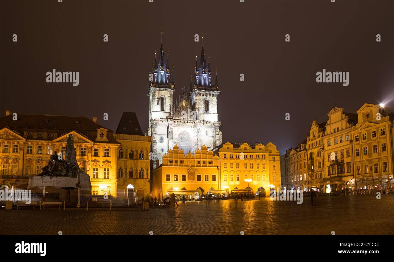 Night time illuminations of the fairy tale Church of our Lady Tyn (1365 ...