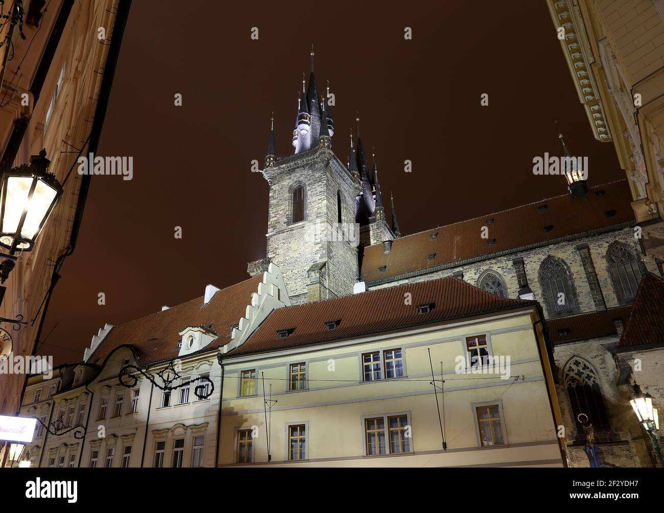 Night time illuminations of the fairy tale Church of our Lady Tyn (1365 ...