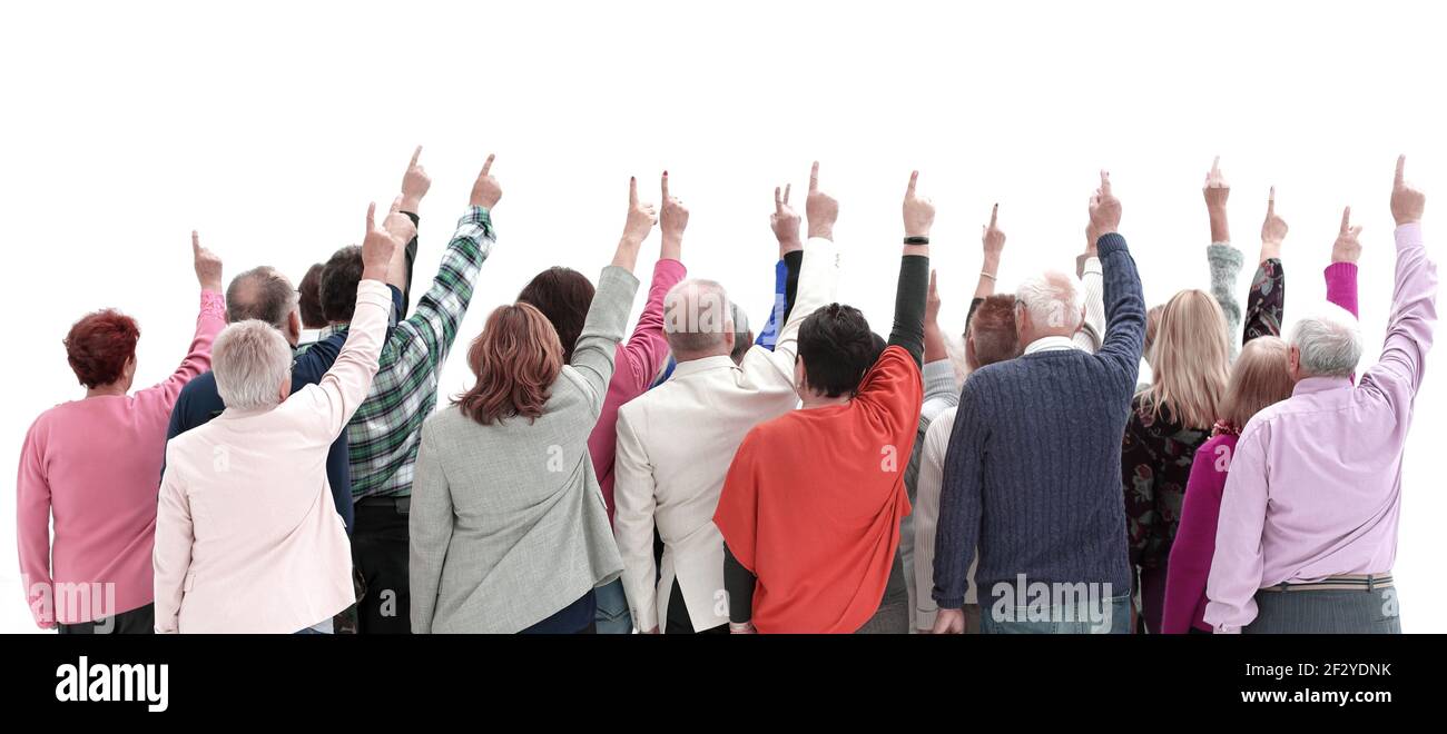 Group of adults people raising their hands up Stock Photo - Alamy