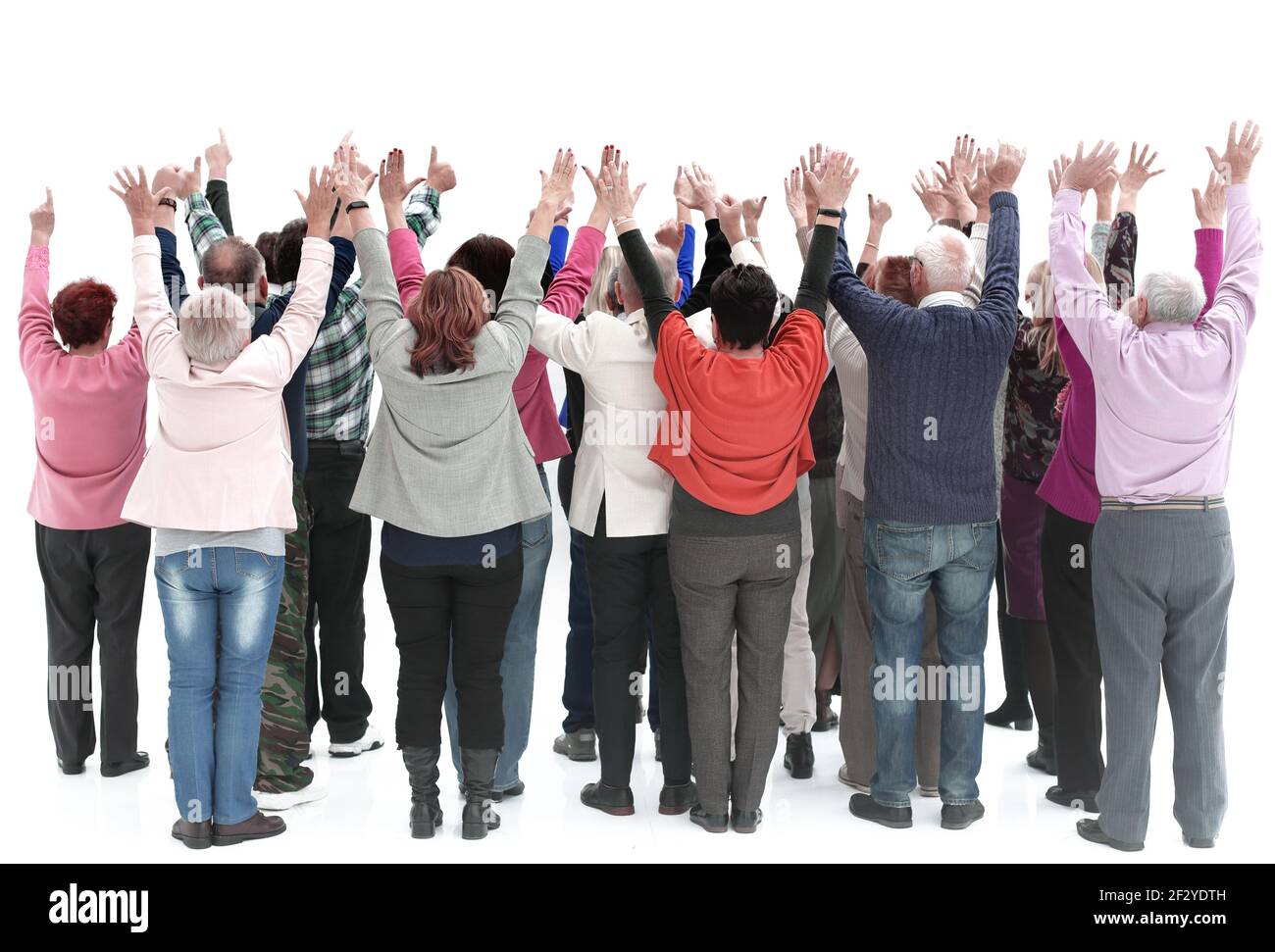 Group of adults people raising their hands up Stock Photo - Alamy