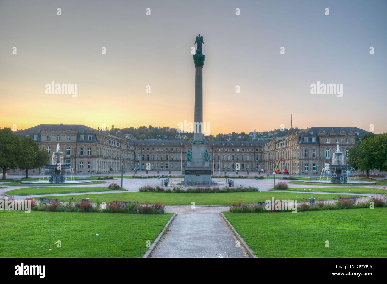 Sunrise view of the new palace in Stuttgart from Schlossplatz, Germany ...
