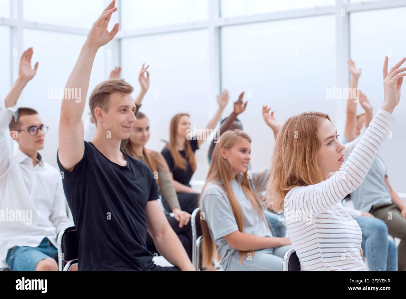 students ask questions during the youth semina Stock Photo - Alamy