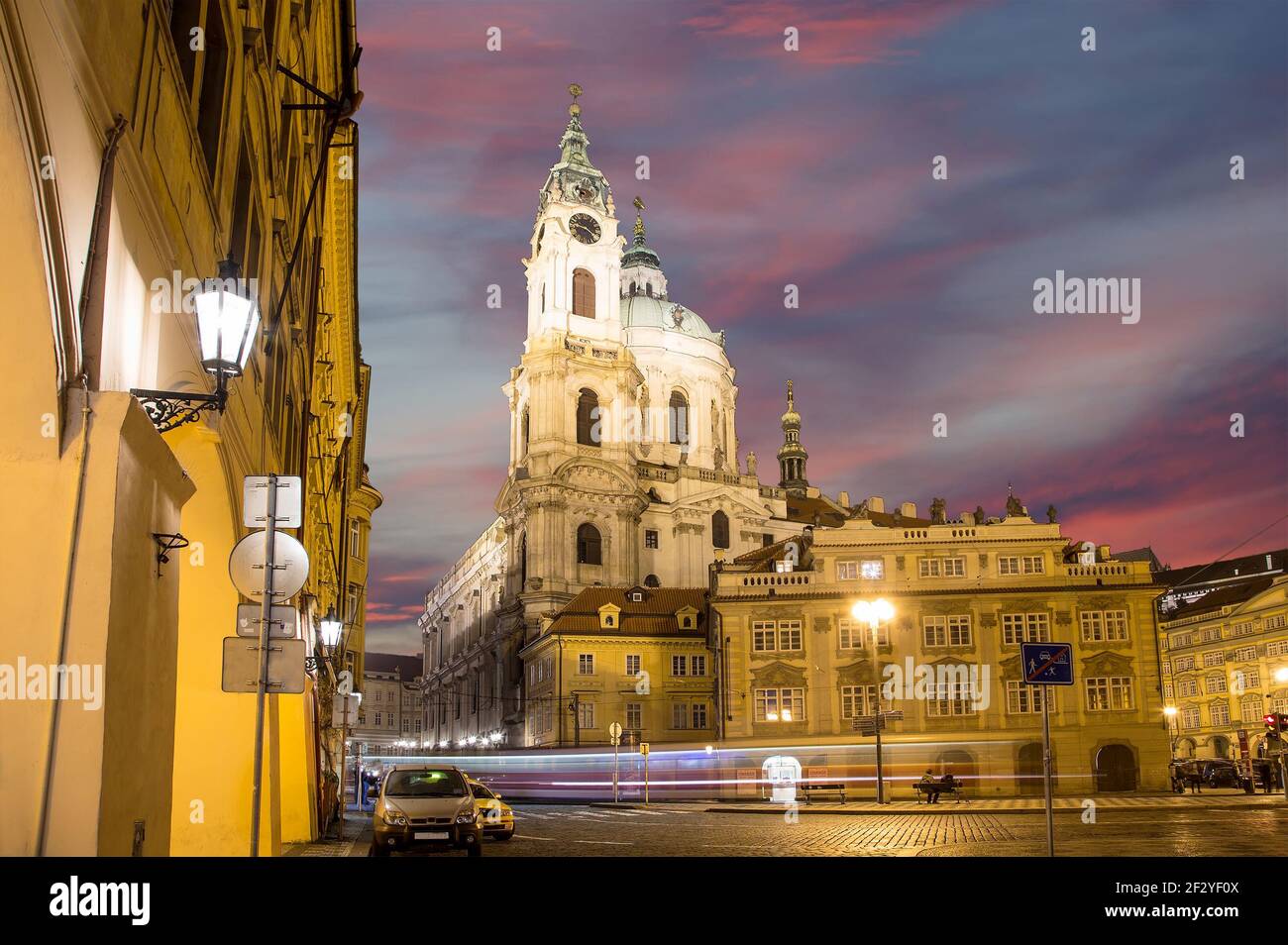 Church of St. Nicholas (Night view ) in the quarter of Mala Strana in ...