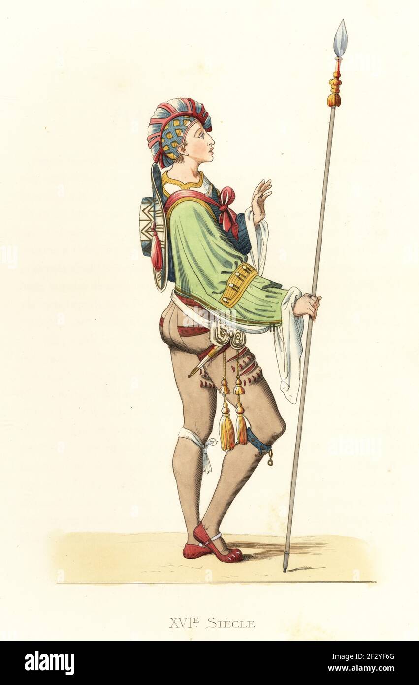 Flemish squire, 16th century. In cap over a net, puff sleeved jacket ...