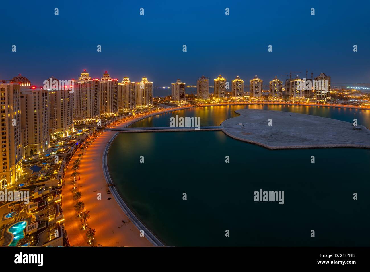 Beautiful blue hour Aerial view of Viva Bahria Pearl Qatar Stock Photo ...