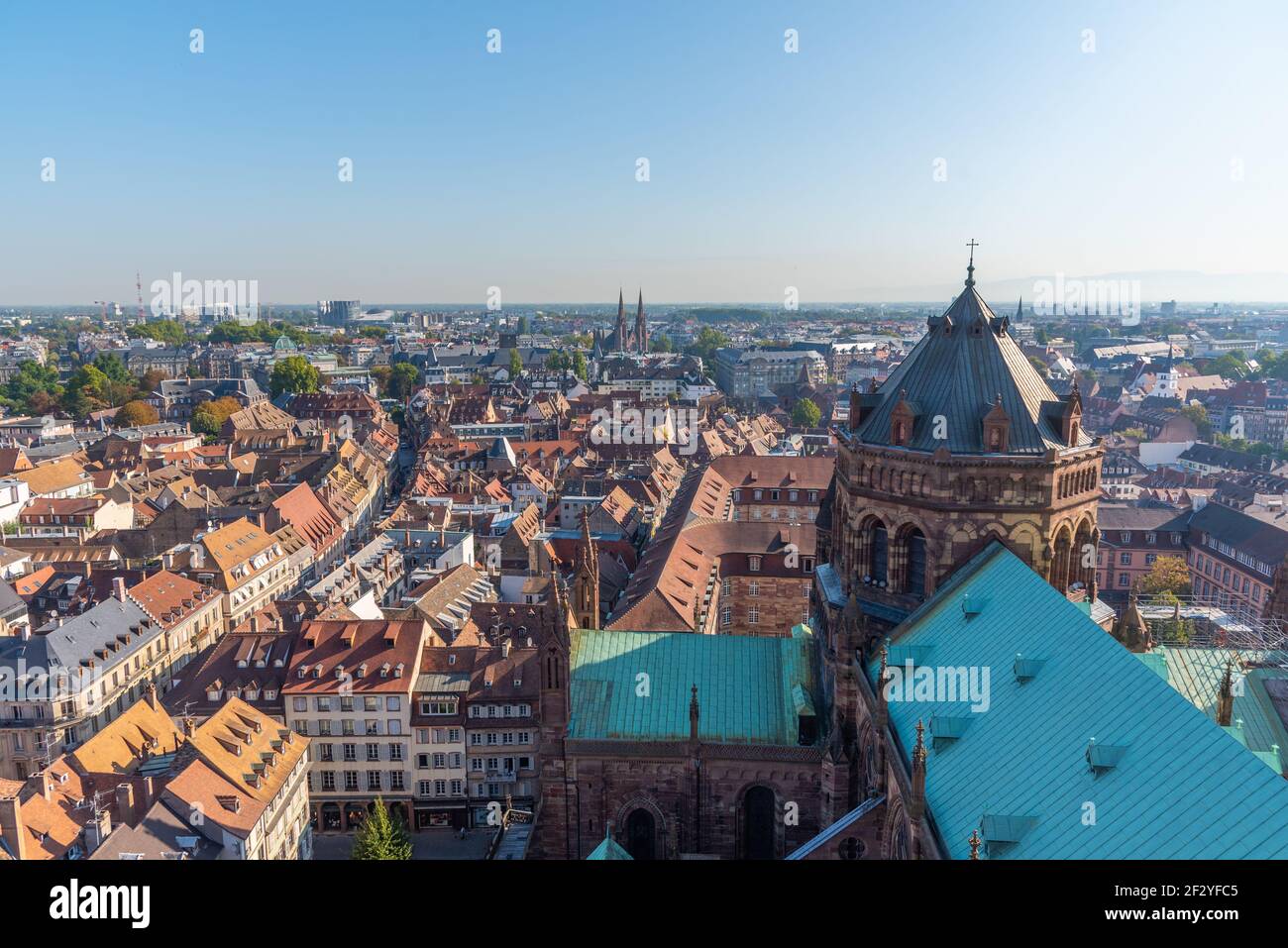 Aerial view of the cathedral and old town of Strasbourg, France Stock ...