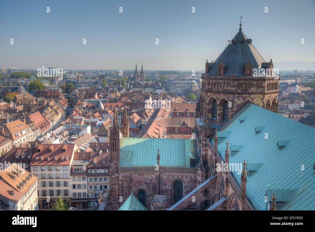 Aerial view of the cathedral and old town of Strasbourg, France Stock ...
