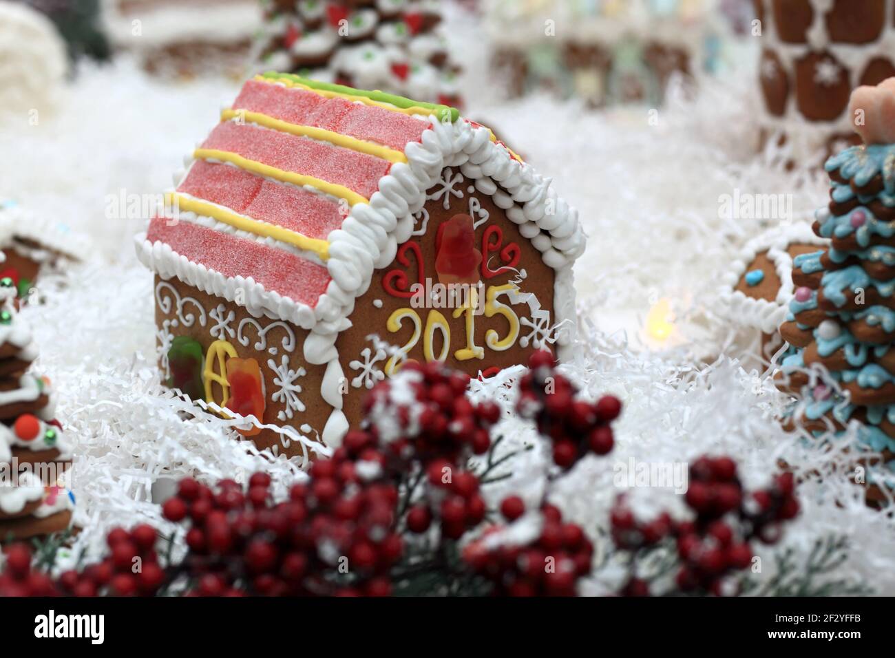 Side of gingerbread house with candy roof Stock Photo - Alamy