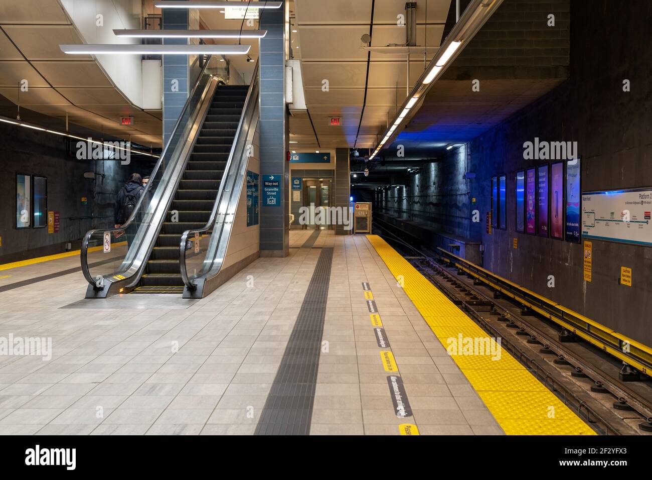 The Waterfront Station skytrain Canada Line subway platform. Vancouver ...