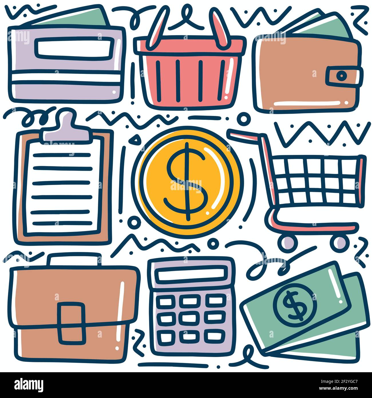hand drawn doodle set with icons finance busines Stock Vector Image ...