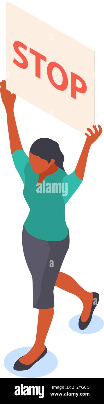 A woman carries a protest poster with the words Stop. Isolated on a ...