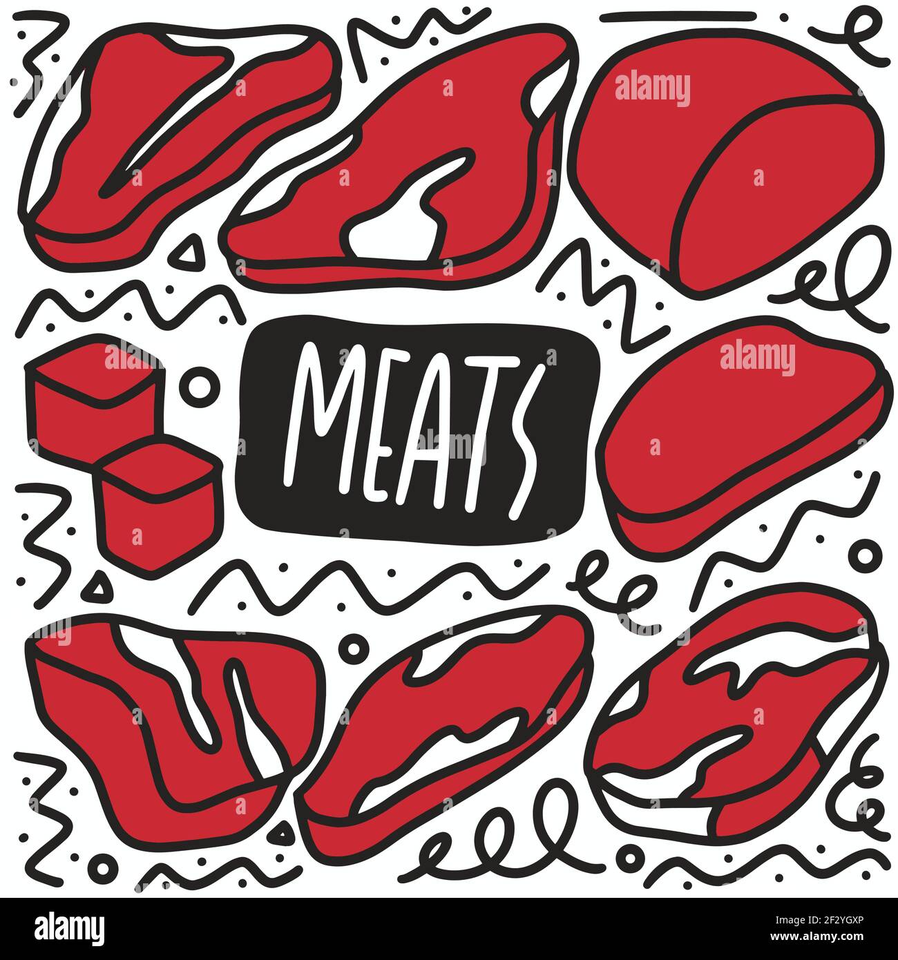 hand drawn raw meat doodle set Stock Vector Image & Art - Alamy