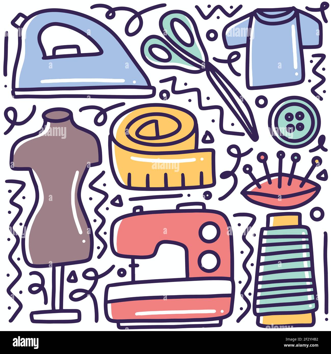 hand drawn tailor tools doodle set Stock Vector Image & Art - Alamy