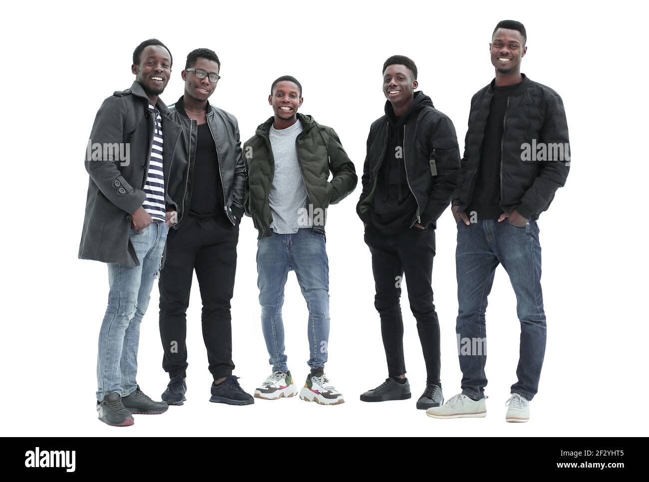 group of friendly guys standing together . isolated on white Stock ...