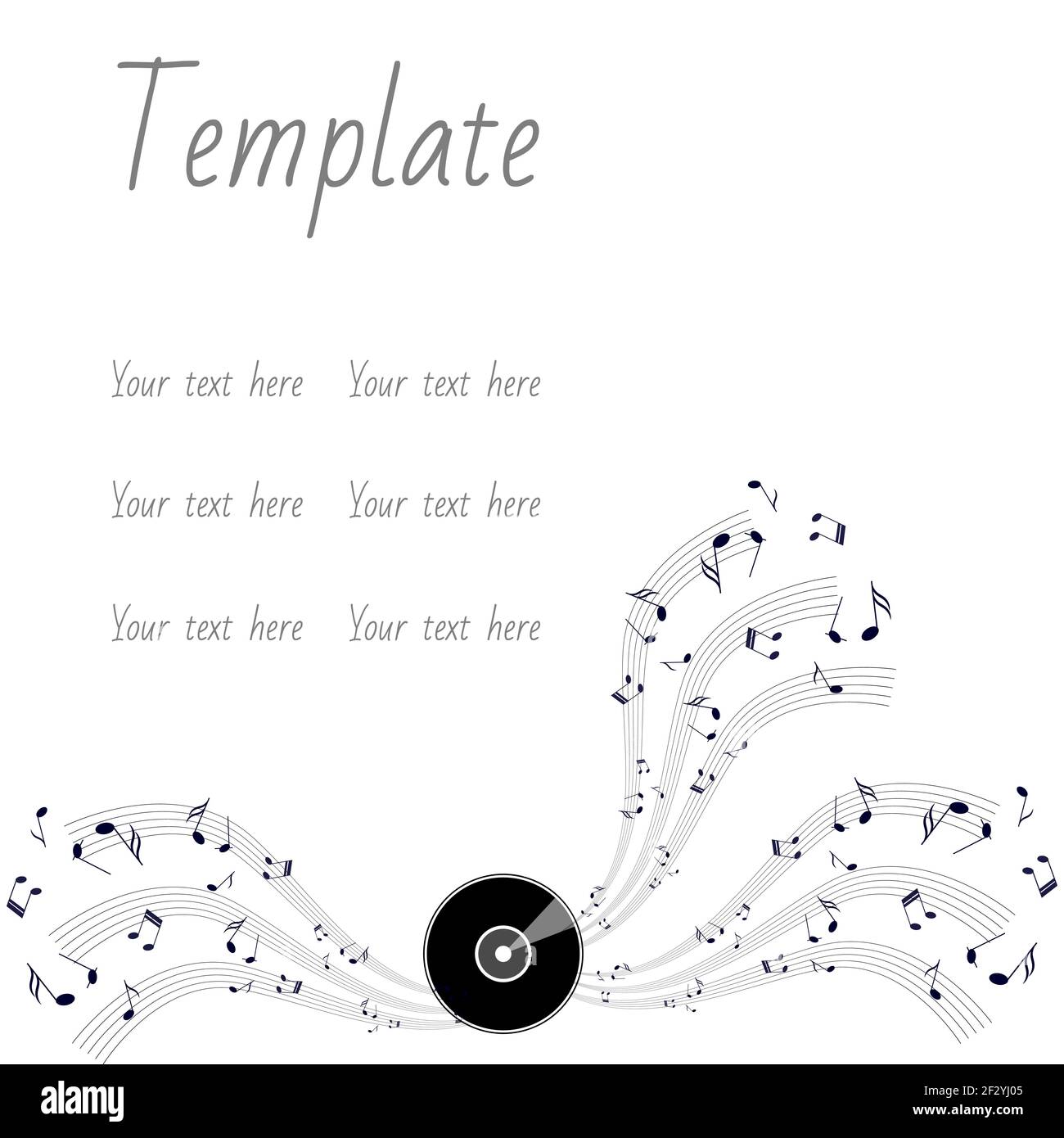 Gramophone record and musical lines on a white background. Musical ...