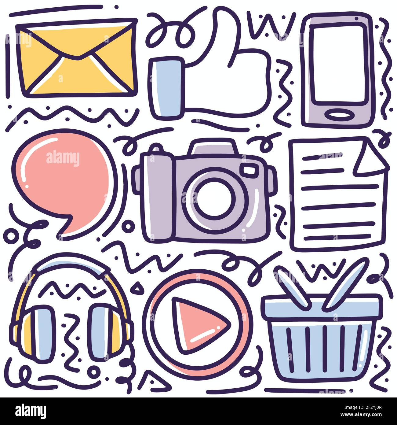 hand drawn doodle social media set Stock Vector Image & Art - Alamy