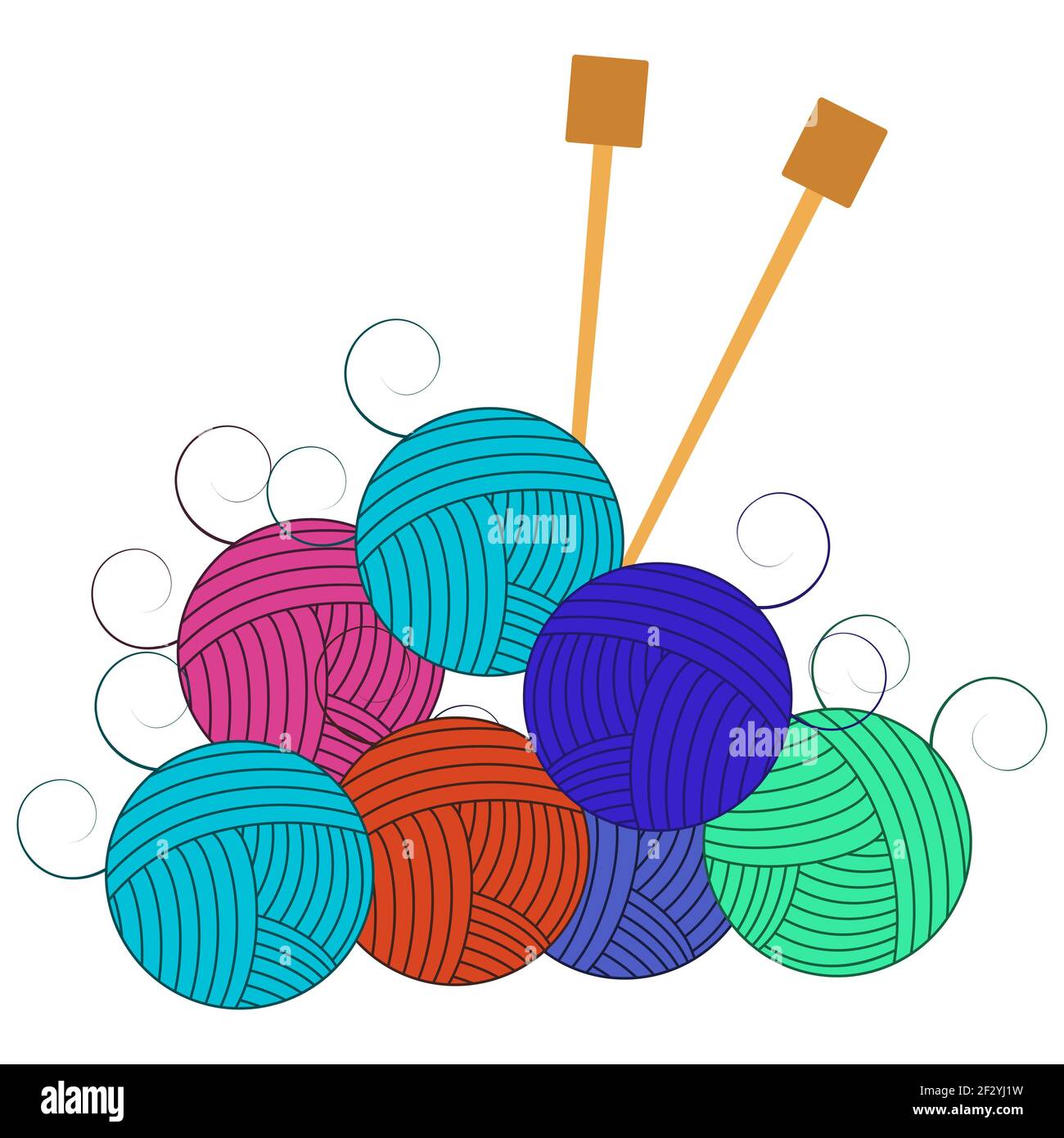 Balls of wool and knitting needles on a white background. EPS 10 vector ...