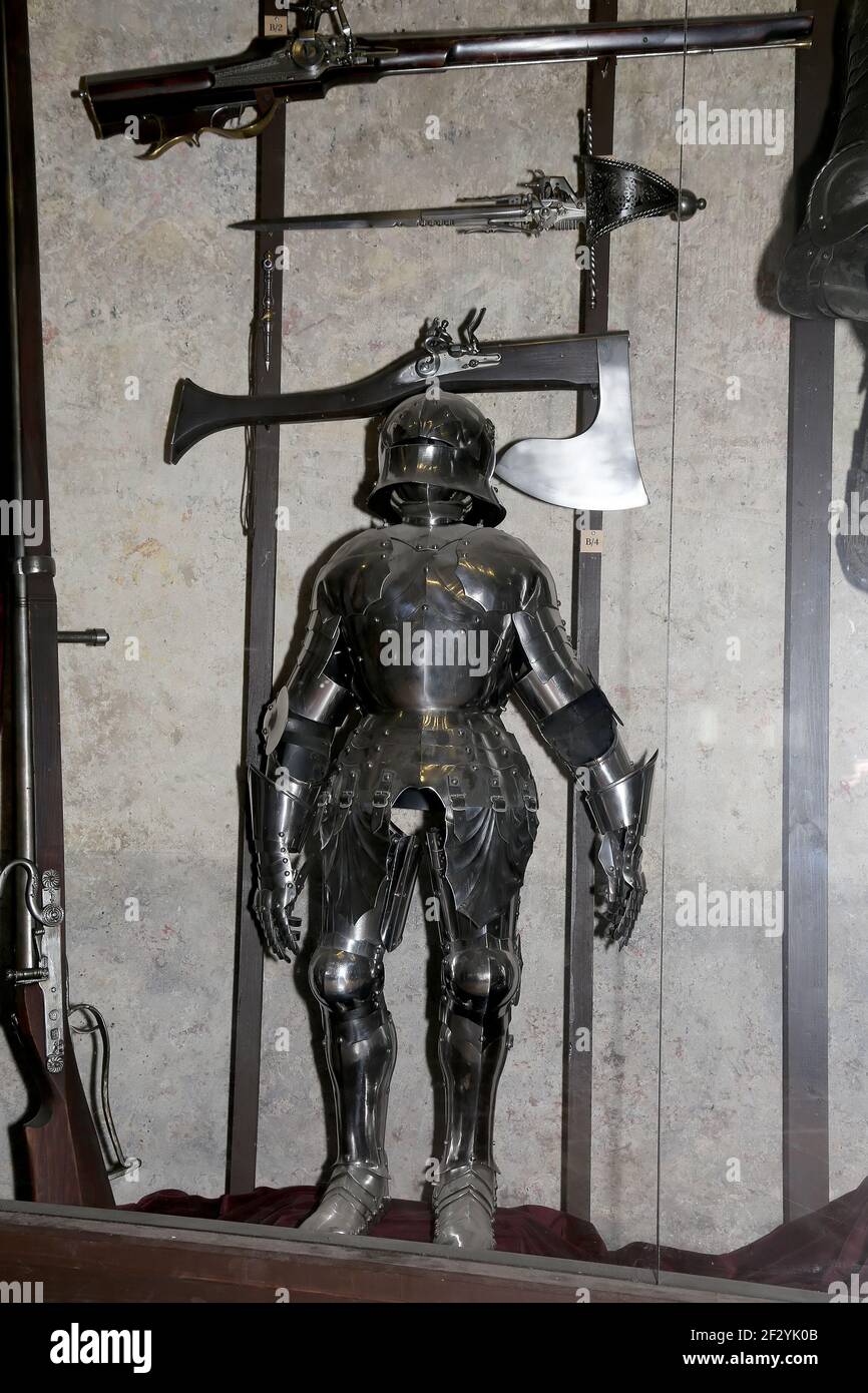 Medieval armor in the interior of the houses of Golden alley at Prague ...