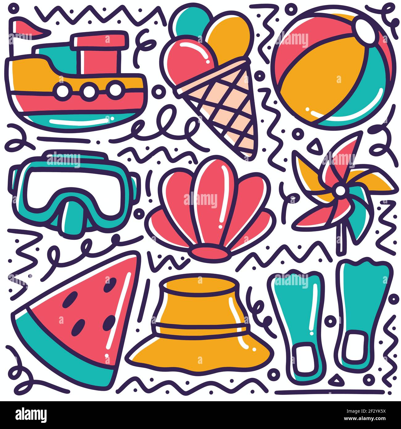 doodle depicting hand-drawn beach tools Stock Vector Image & Art - Alamy