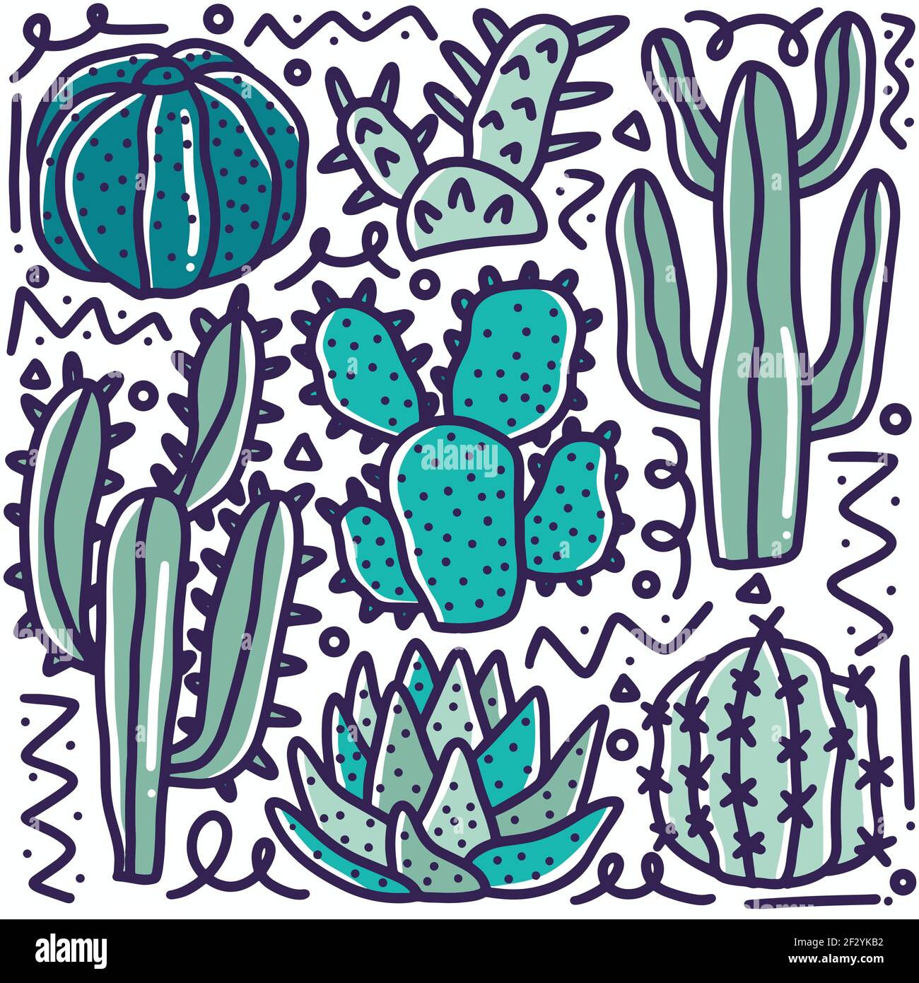 doodle set of cactus collection hand drawing Stock Vector Image & Art ...