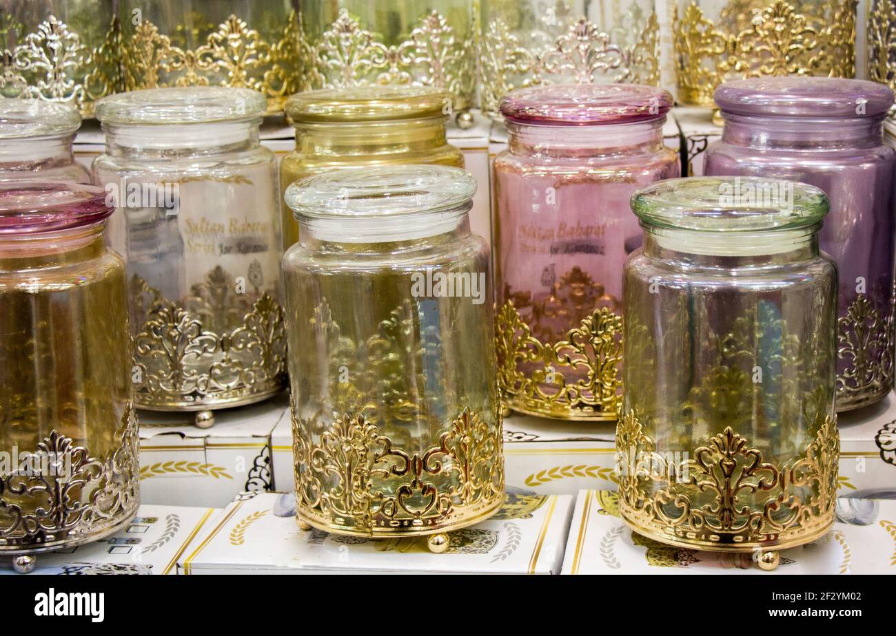 A stack of decorative glass jars Stock Photo - Alamy