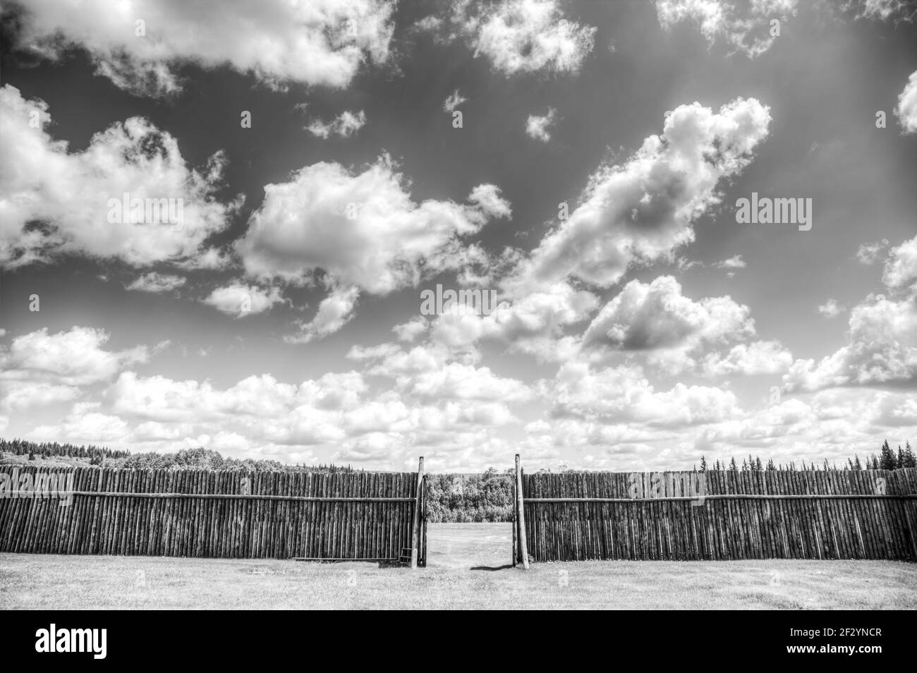 tall wooden fort wall, Fort Walsh National Historic Site, Saskatchewan ...