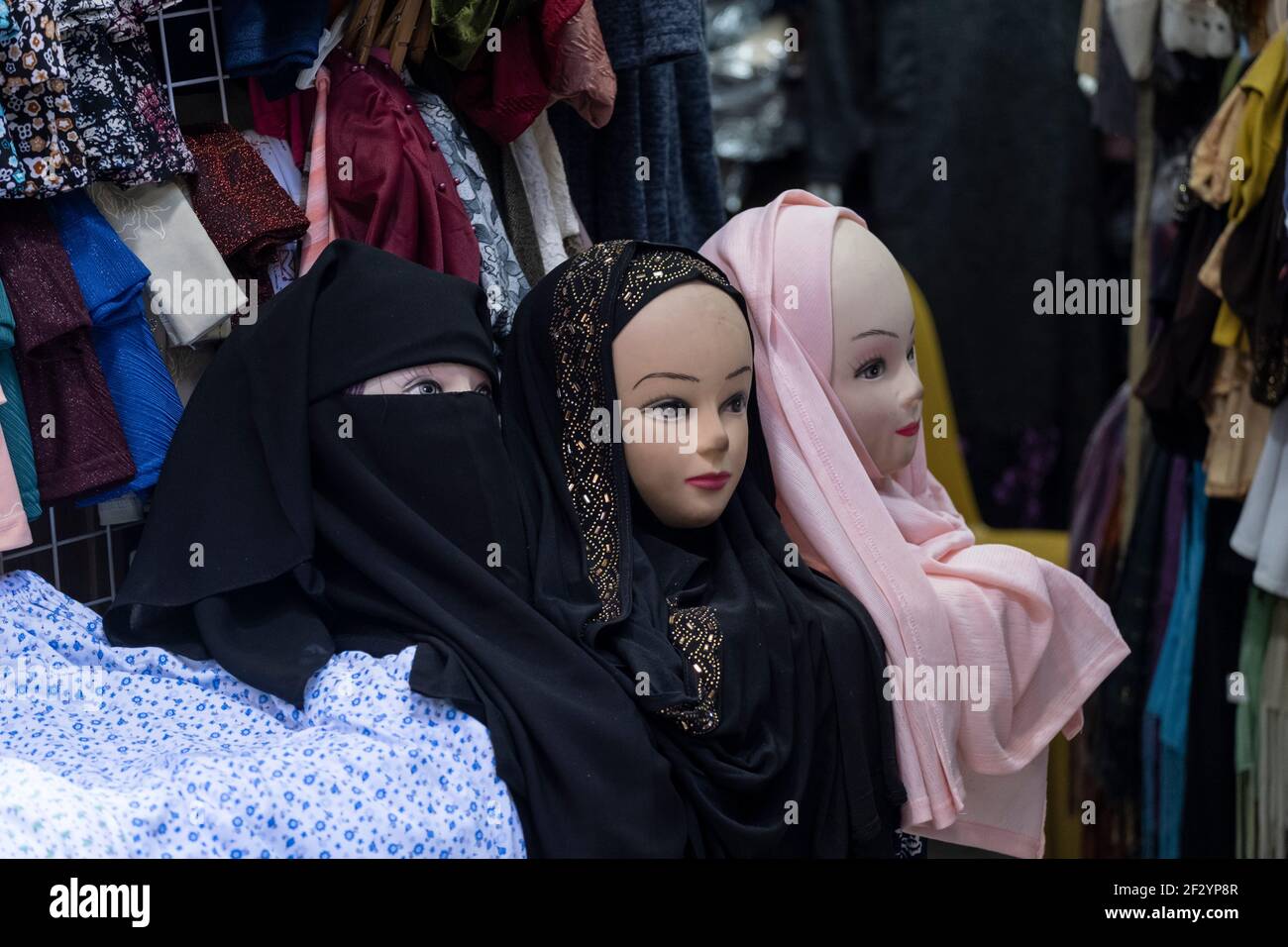 Mannequins display Hijab headdress in the Muslim Quarter Old city ...