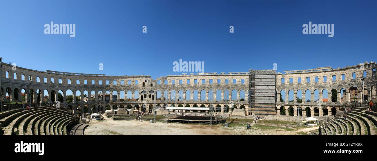 Panoramic view of the Arena (colosseum) in Pula, Croatia Stock Photo ...
